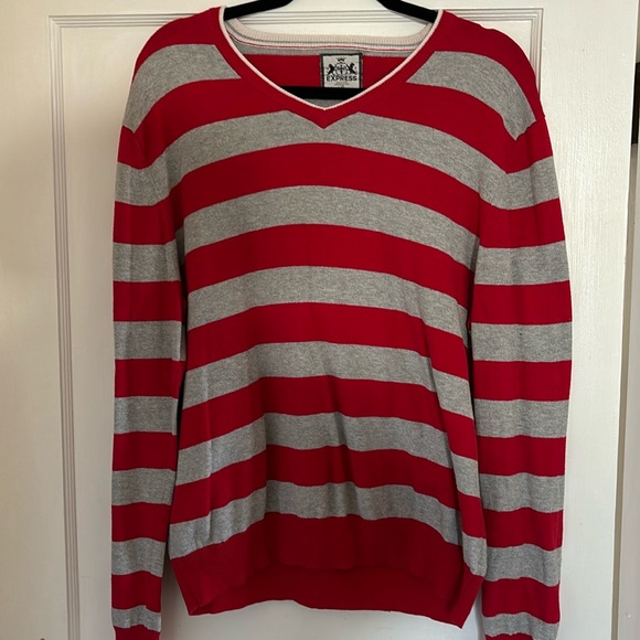 Express | Sweaters | Red And Grat Striped Sweater | Poshmark